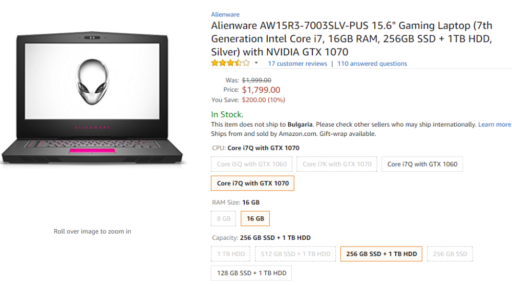 Save more than $150 on the Alienware 15 R3 (GTX 1060/1070) on Amazon ...