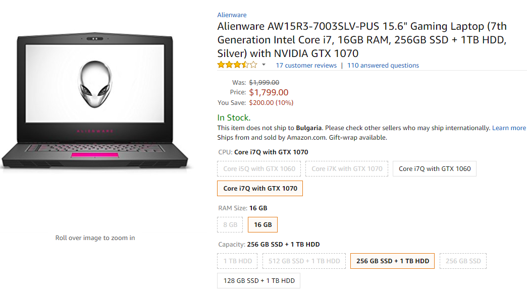 Save more than $150 on the Alienware 15 R3 (GTX 1060/1070) on Amazon ...