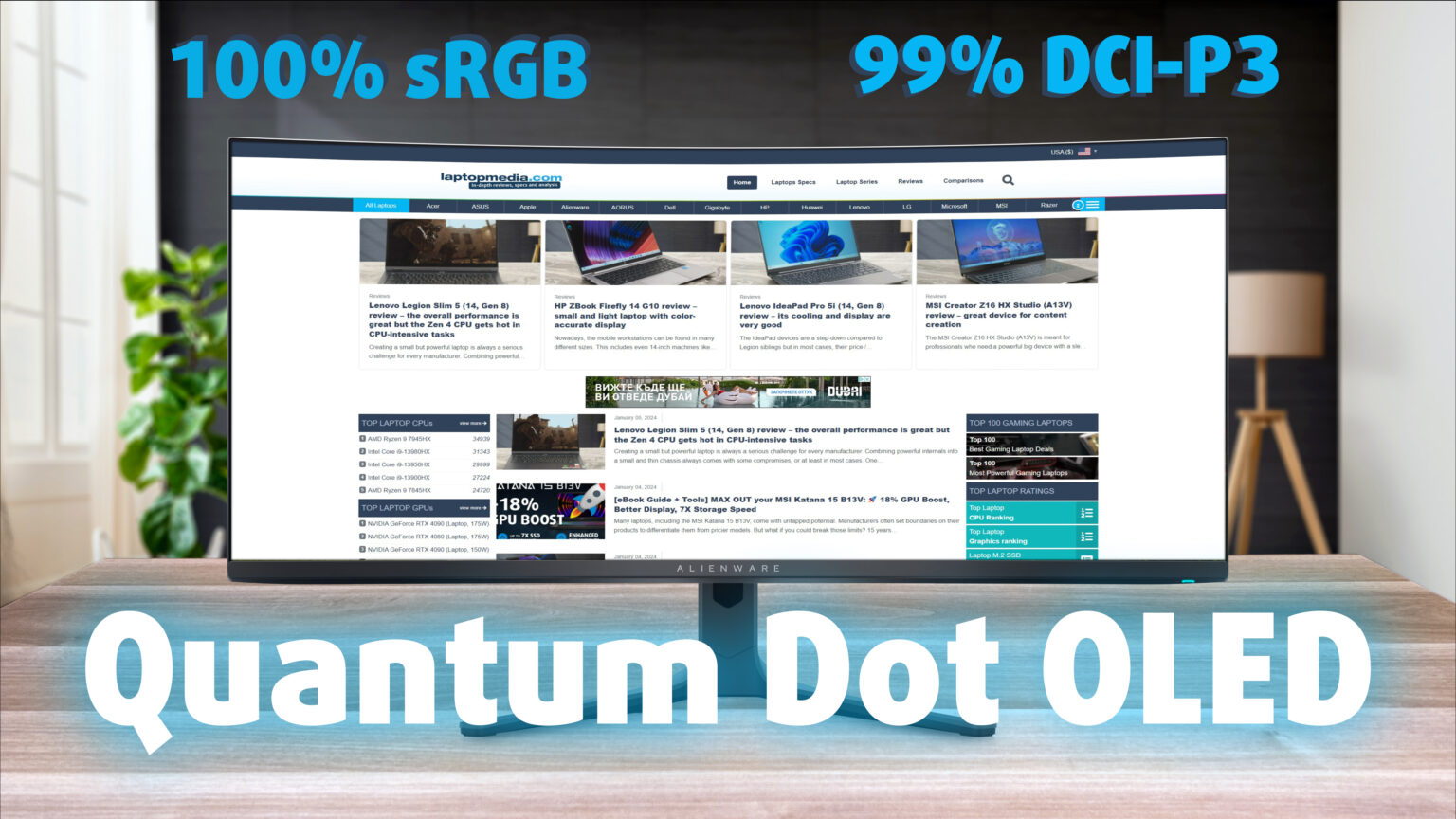 Alienware AW3423DWF 显示器 - 规格、优点/缺点：色彩覆盖面最广的游戏显示器 | LaptopMedia 中国
